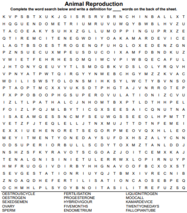 Animal Reproduction Wordsearch – Mr. Ag