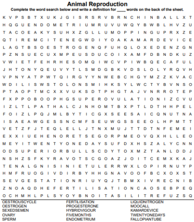 Animal Reproduction Wordsearch – Mr. Ag