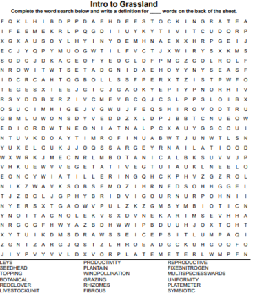 Introduction to Grassland Wordsearch – Mr. Ag
